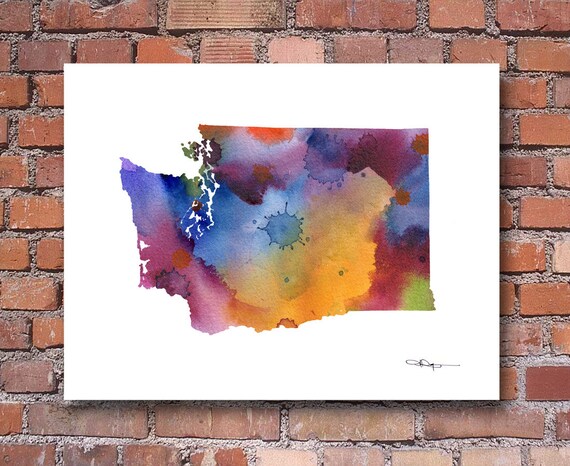 Washington State Map Art Print Abstract Watercolor Painting - Etsy Israel