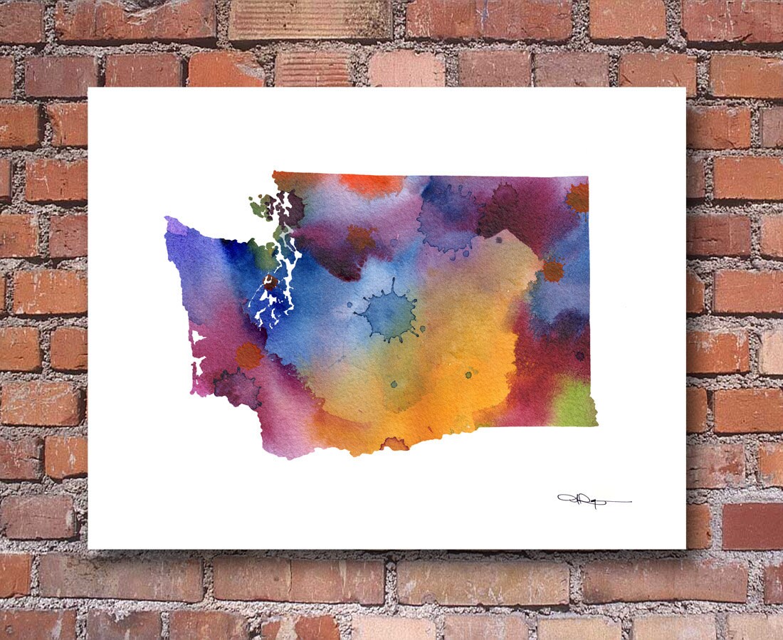 Washington State Map Art Print Abstract Watercolor Painting - Etsy