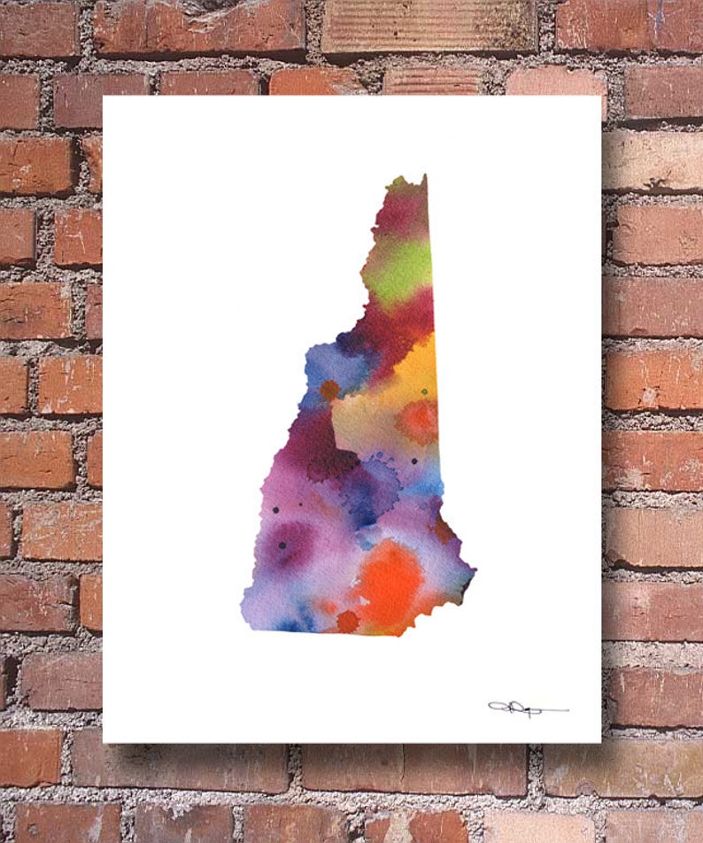 New Hampshire Map Abstract Watercolor Art Print Wall Decor - Etsy