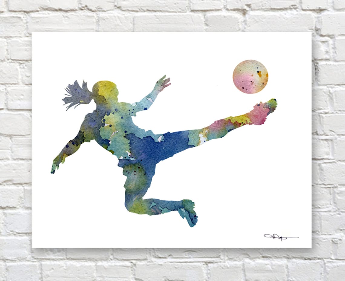 Girls Soccer Art Print Abstract Watercolor Painting Wall - Etsy
