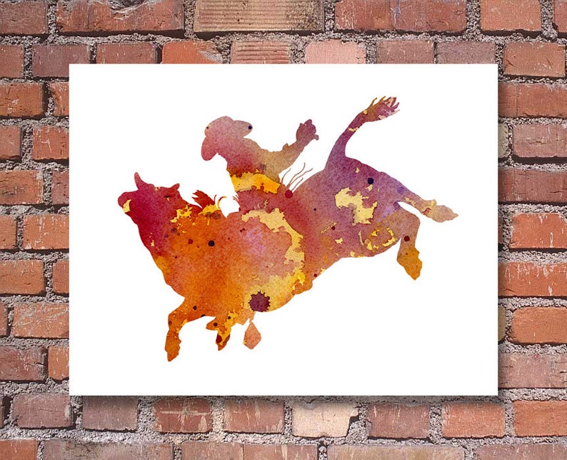 Bull Rider Art Print Abstract Watercolor Painting Wall | Etsy