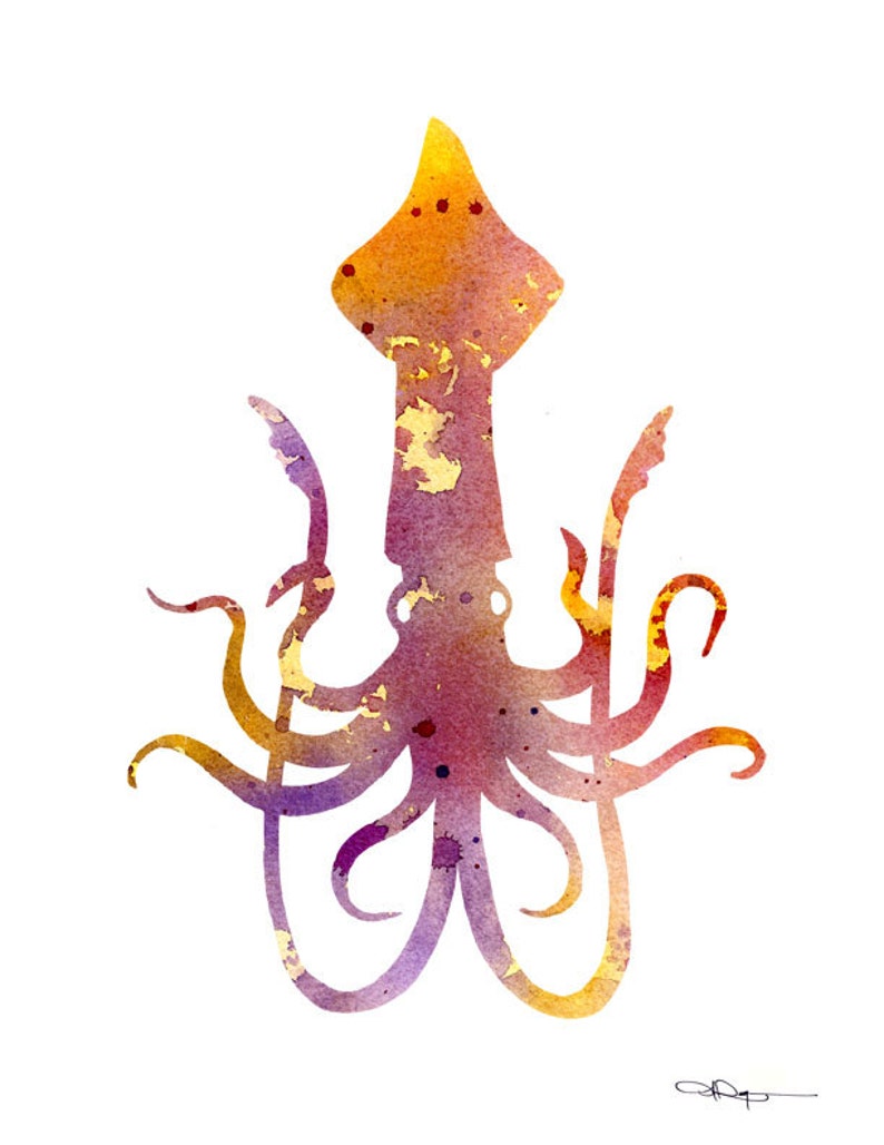 Squid Art Print Abstract Watercolor Painting Wall Decor | Etsy