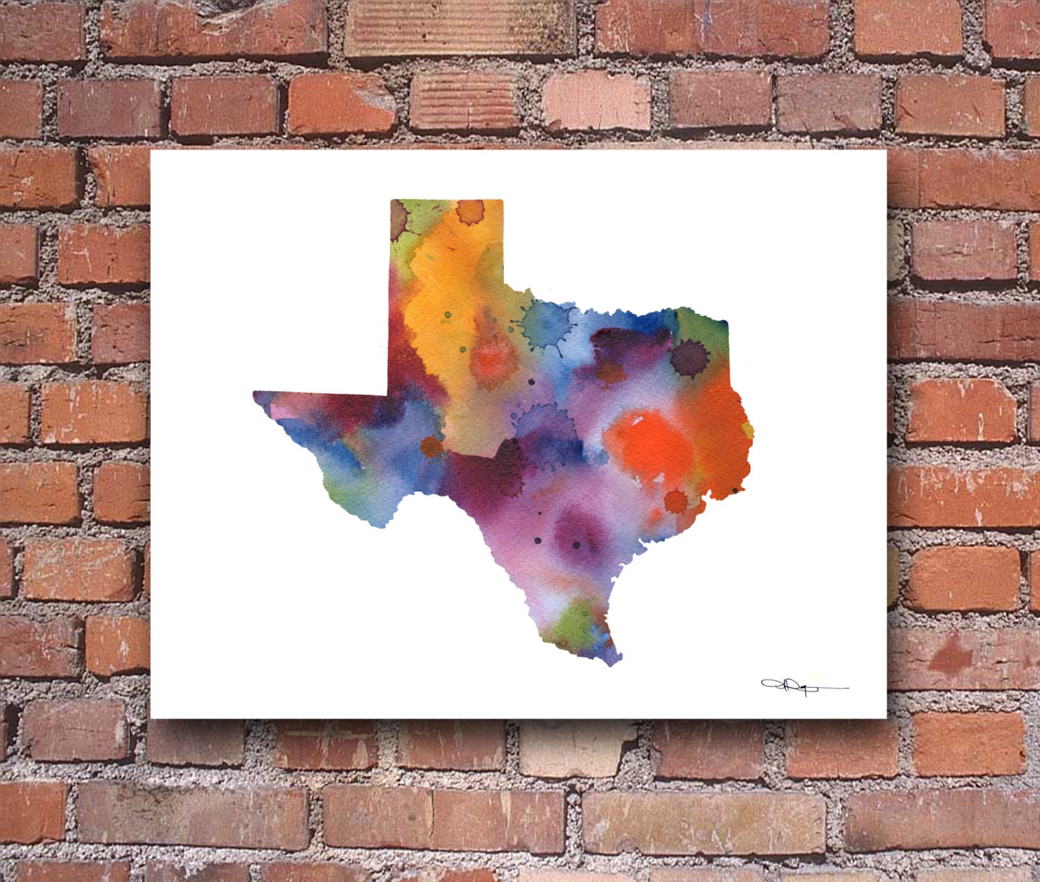 Texas Map Art Print Abstract Watercolor Painting Wall | Etsy