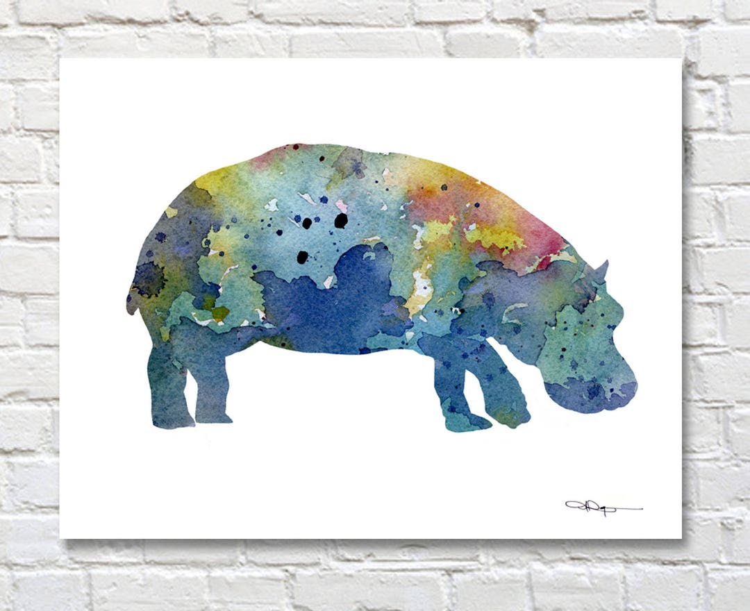 Hippo Art Print Abstract Watercolor Painting Wall Decor - Etsy