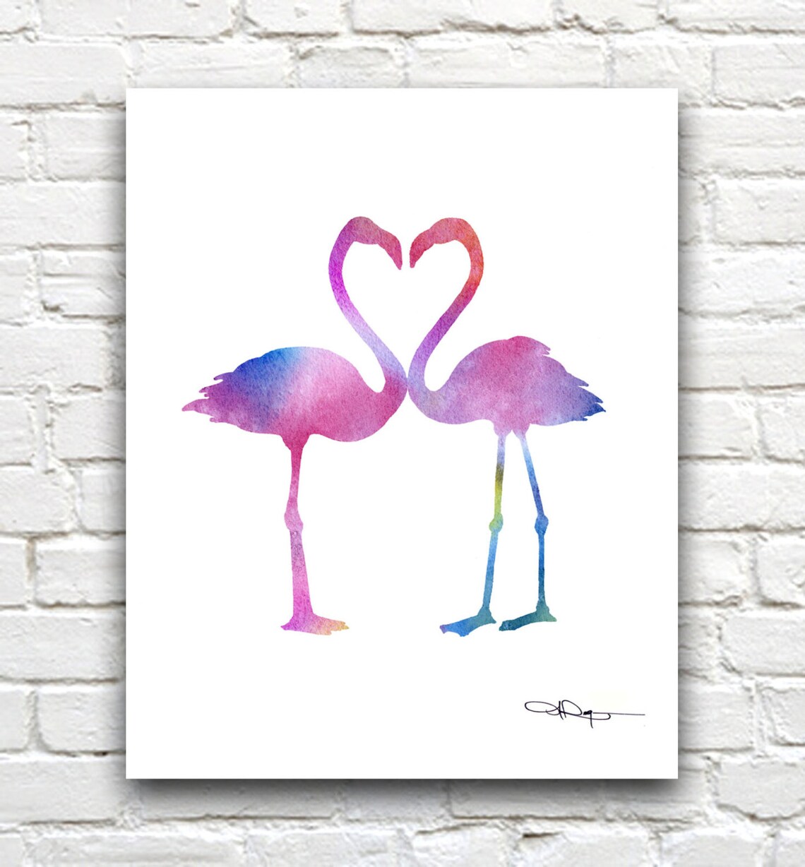Flamingos Art Print Abstract Watercolor Painting Wall | Etsy