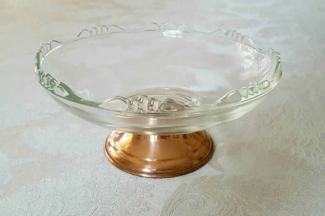 Vintage Glass Bowl With Copper Base - Etsy