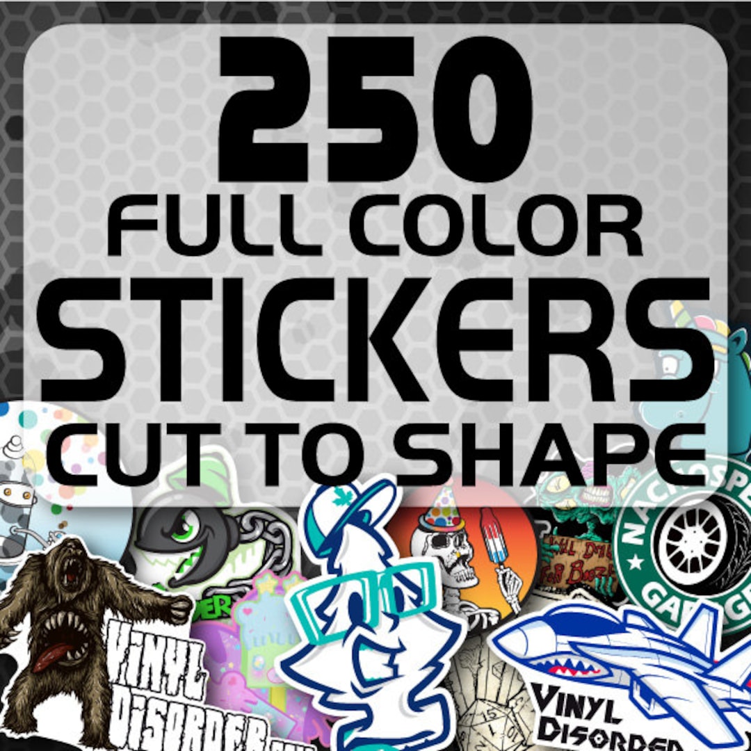 250 Custom Vinyl Stickers - Promotional Stickers - Choose Your Shape ...