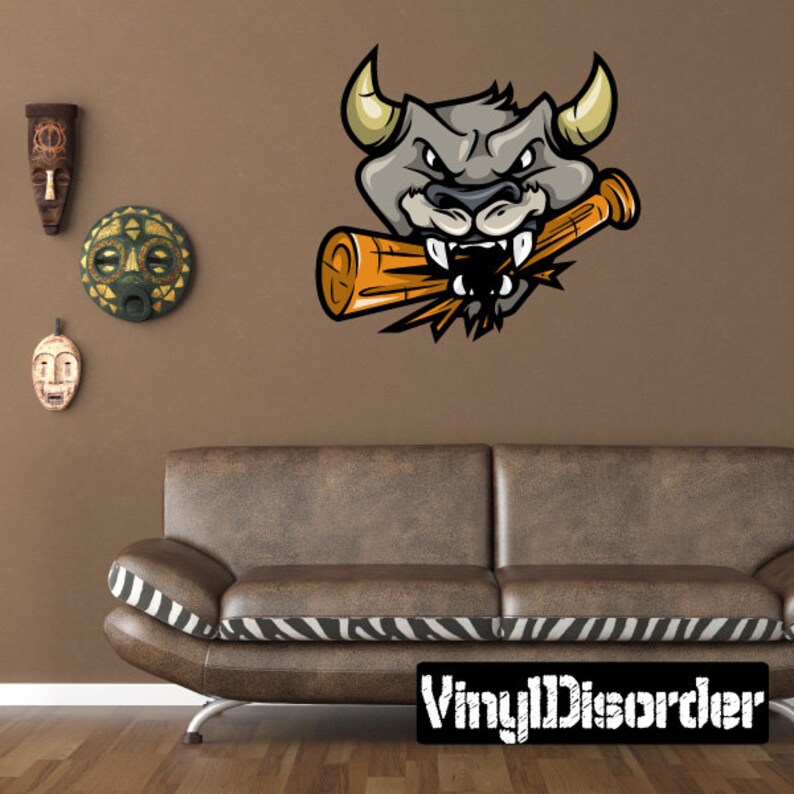 Bull Breaking Bat Baseball Mascot Wall Decal Wall Fabric - Etsy