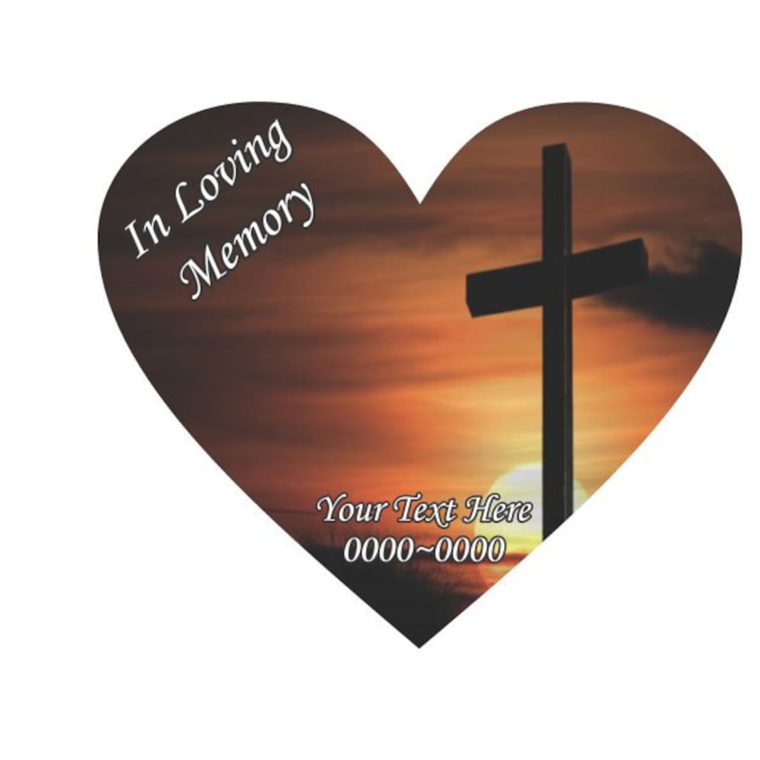 Cross in Loving Memory Full Color Heart 009 Custom Vinyl Wall Decal or ...