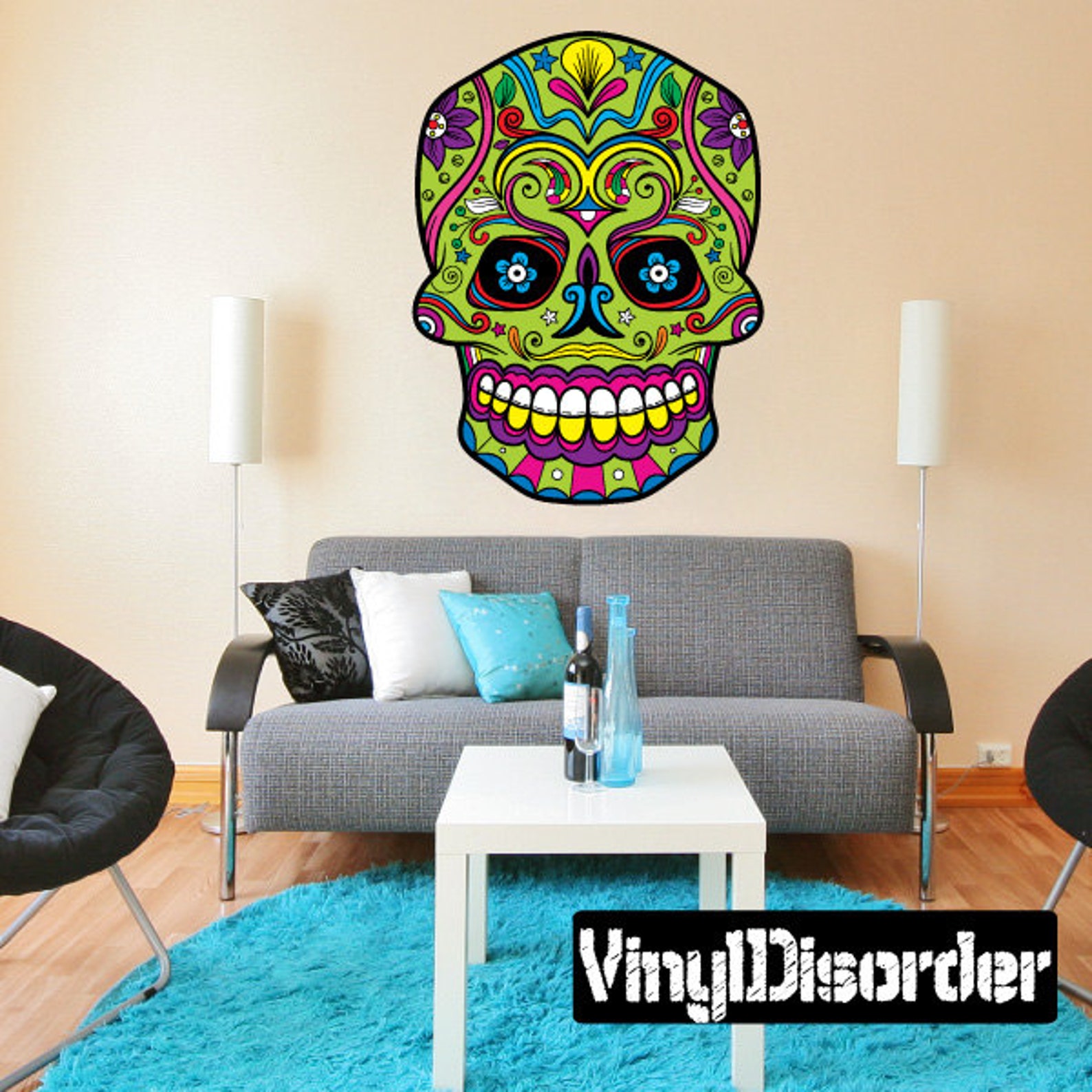 Sugar Skull Wall Decal Wall Fabric Vinyl Decal Removable | Etsy