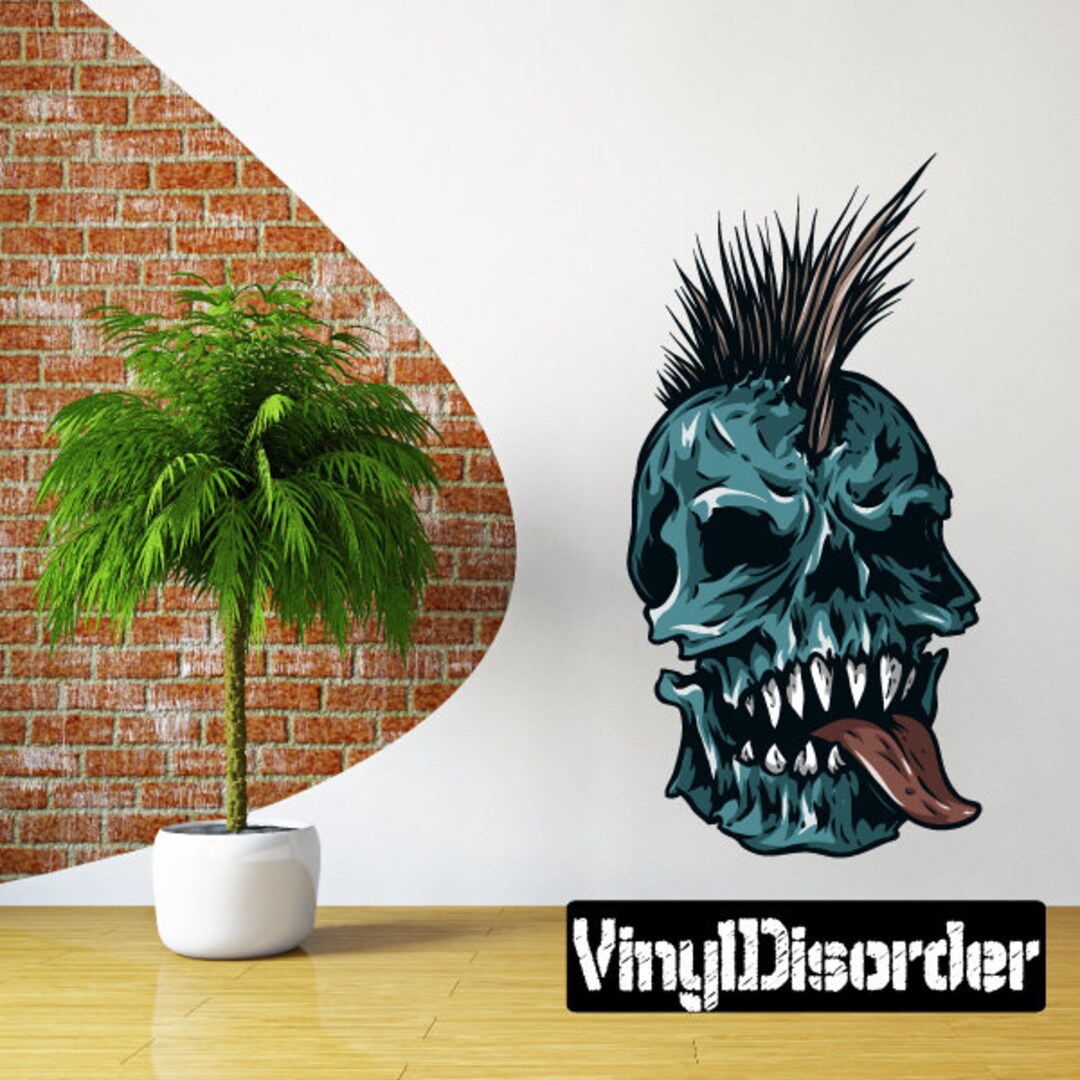 Mohawk Skull Wall Decal - Wall Fabric - Vinyl Decal - Removable and ...