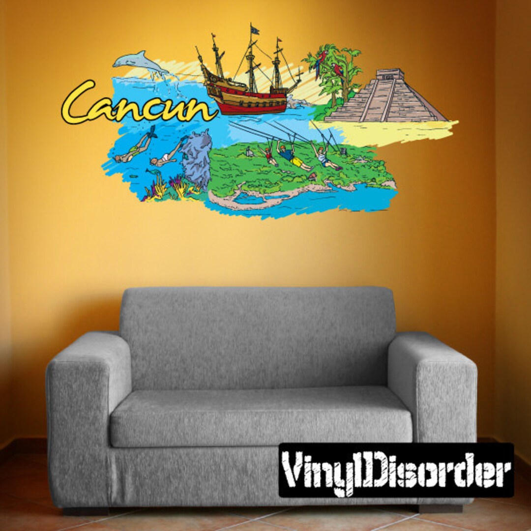 Famous City Cancun Wall Decal - Wall Fabric - Vinyl Decal - Removable ...