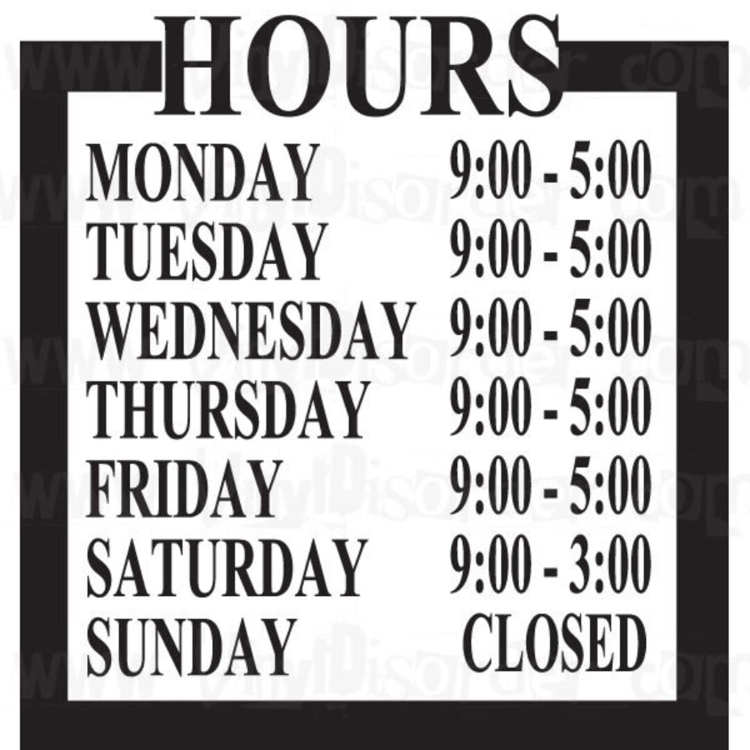 Custom Store Business Hour Window Vinyl Decal Sticker A - Etsy