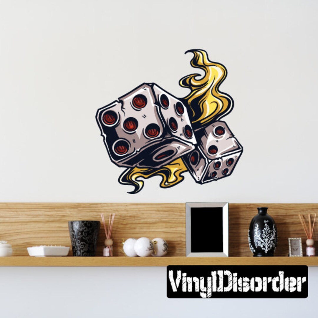 Gambling Flaming Dice Wall Decal - Wall Fabric - Vinyl Decal ...
