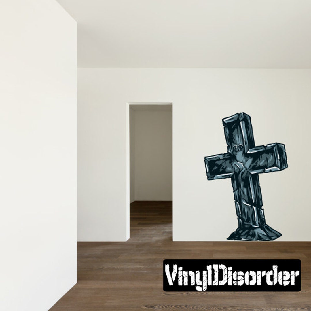 Cross RIP Tombstone Wall Decal - Wall Fabric - Vinyl Decal - Removable ...