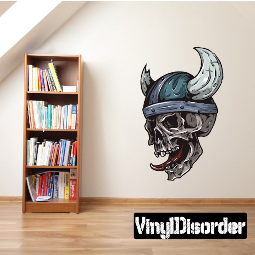 Viking Skull Wall Decal - Wall Fabric - Vinyl Decal - Removable and ...