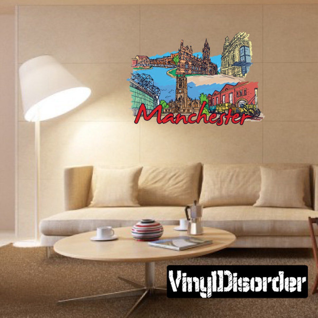 Famous City Manchester Wall Decal - Wall Fabric - Vinyl Decal ...