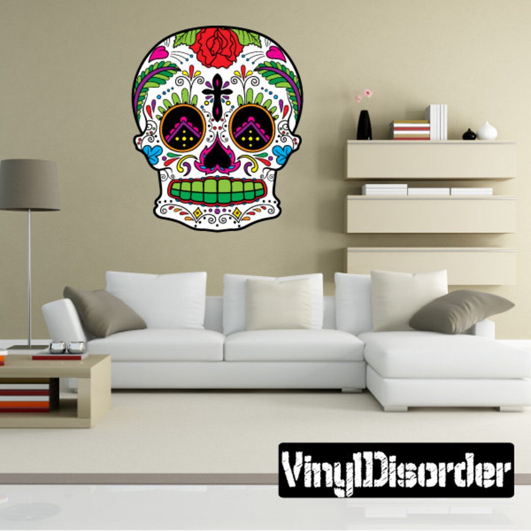 Sugar Skull Wall Decal - Wall Fabric - Vinyl Decal - Removable and ...