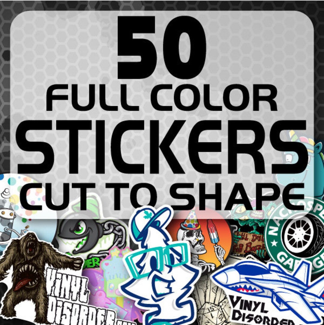 50 Custom Vinyl Stickers - Promotional Stickers - Choose Your Shape ...