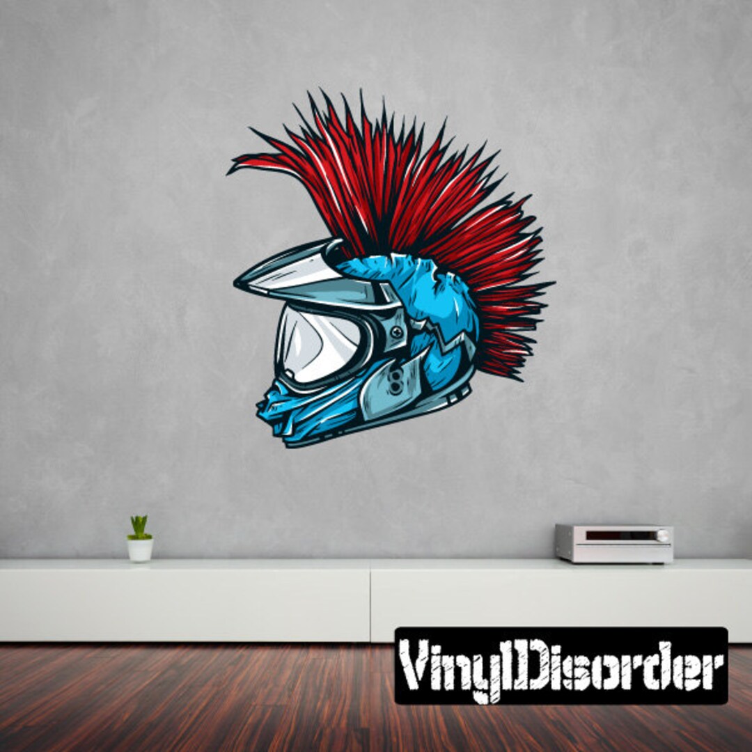 Motocross Mohawk Helmet Wall Decal - Wall Fabric - Vinyl Decal ...