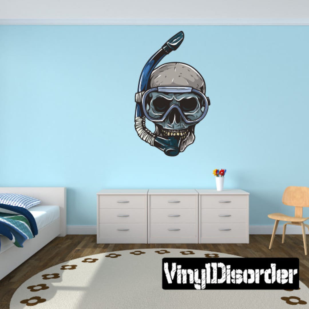 Snorkeling Skull Swimming Wall Decal - Wall Fabric - Vinyl Decal ...