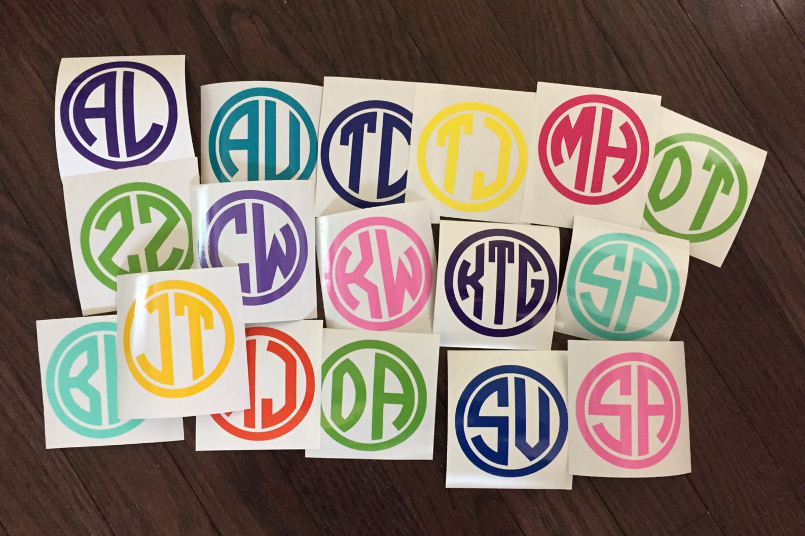 Monogram Decal Circle Monogram Vinyl Decal Custom Monogram - Etsy
