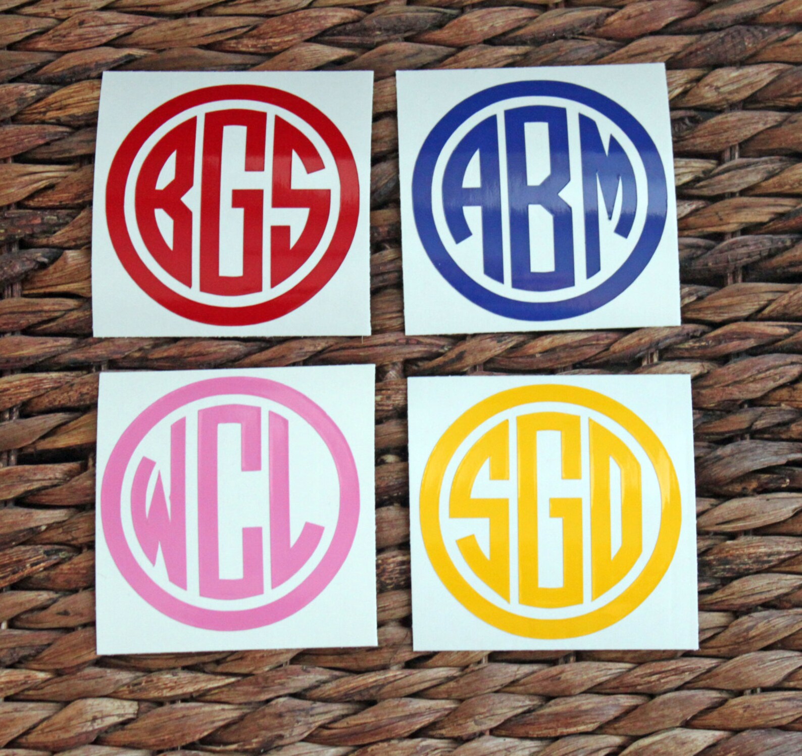 Monogram Decal Circle Monogram Vinyl Decal Custom Monogram - Etsy