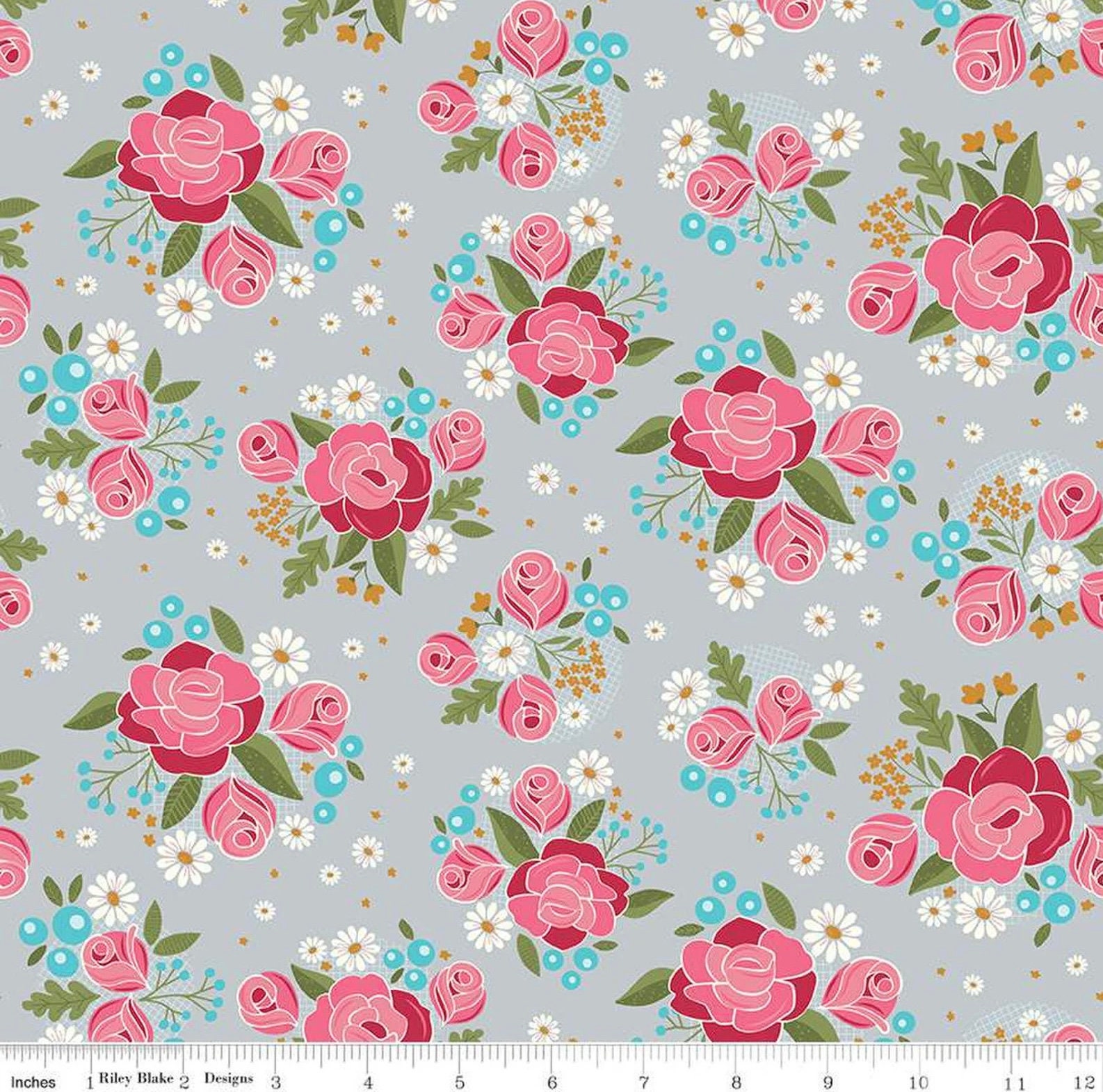 Riley Blake, Swan Serenade, Main Sc13260-silver Sparkle, Floral, Roses ...
