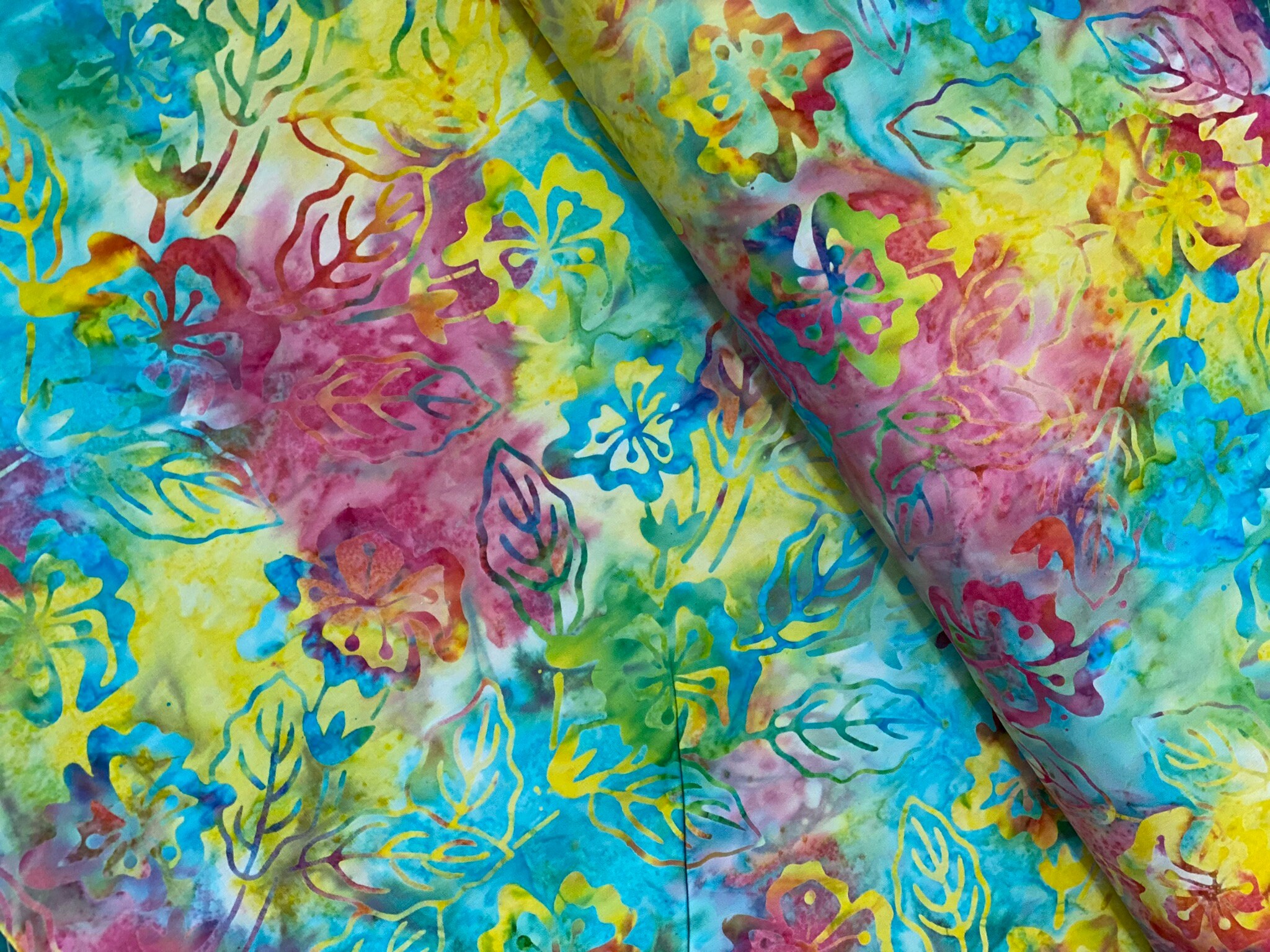 Hawaiian Rainbow Hibiscus Batik Fabric by the Half Yard Tie | Etsy