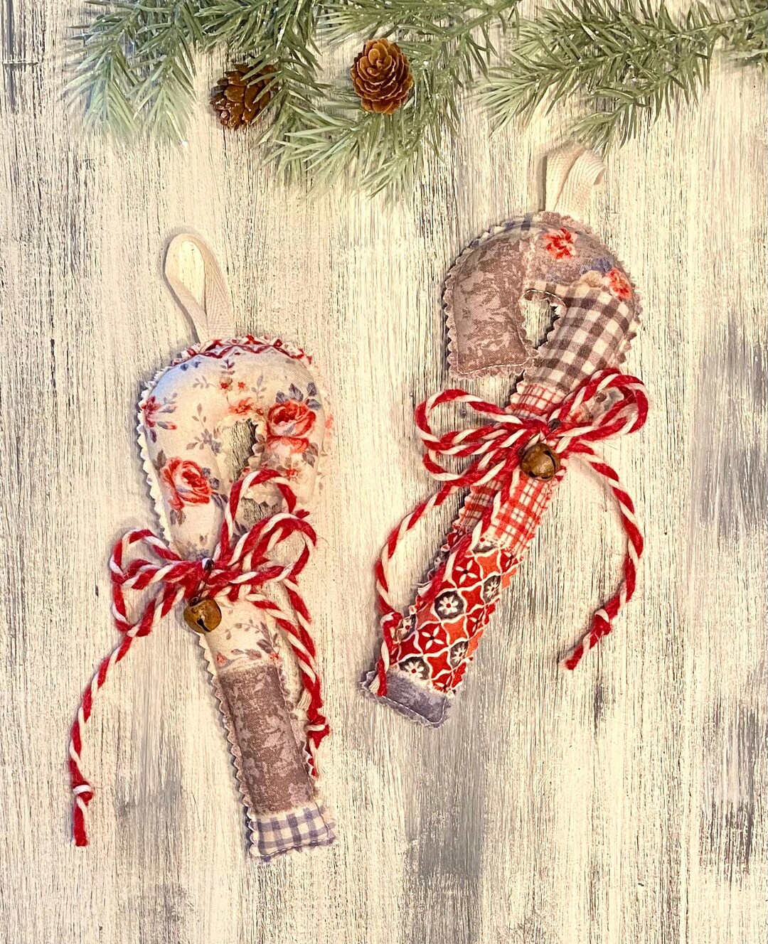 Candy Cane Ornaments, Vintage Look Prairie / Country, Handmade With ...