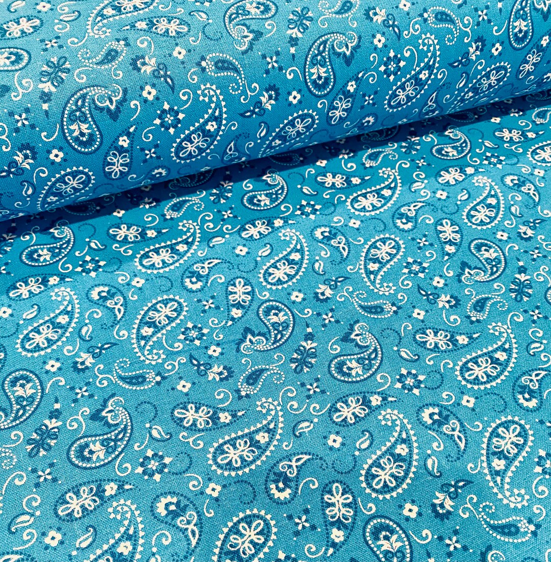 Paisley Bandana in Turquoise, Marshall Dry Goods Fabric, Cotton - Etsy