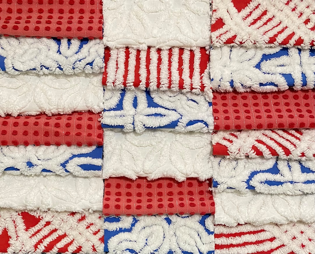 Vintage Chenille 6” Squares, Americana , Red , White & Blue, Quilt ...