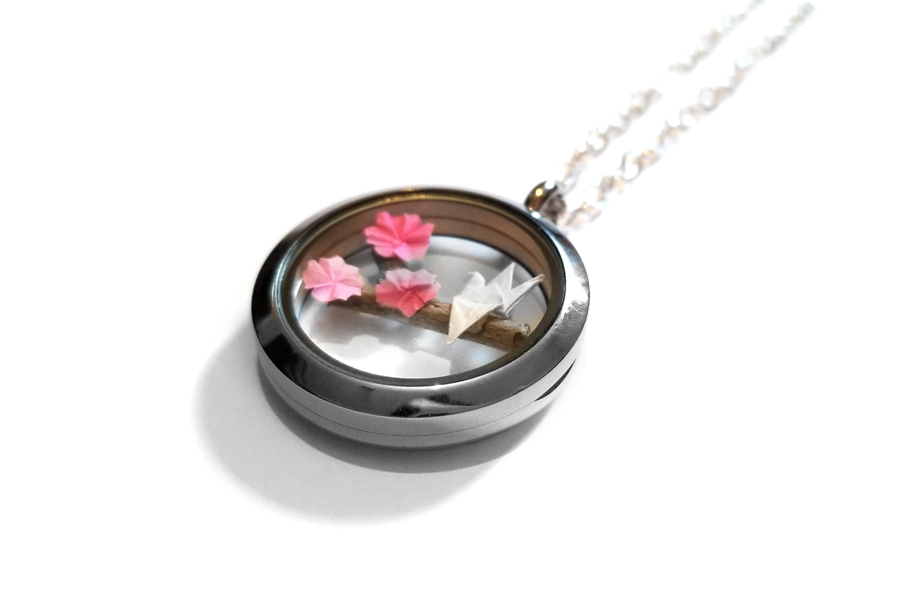 Cherry Blossom Necklace Sakura Jewelry Floating Locket - Etsy