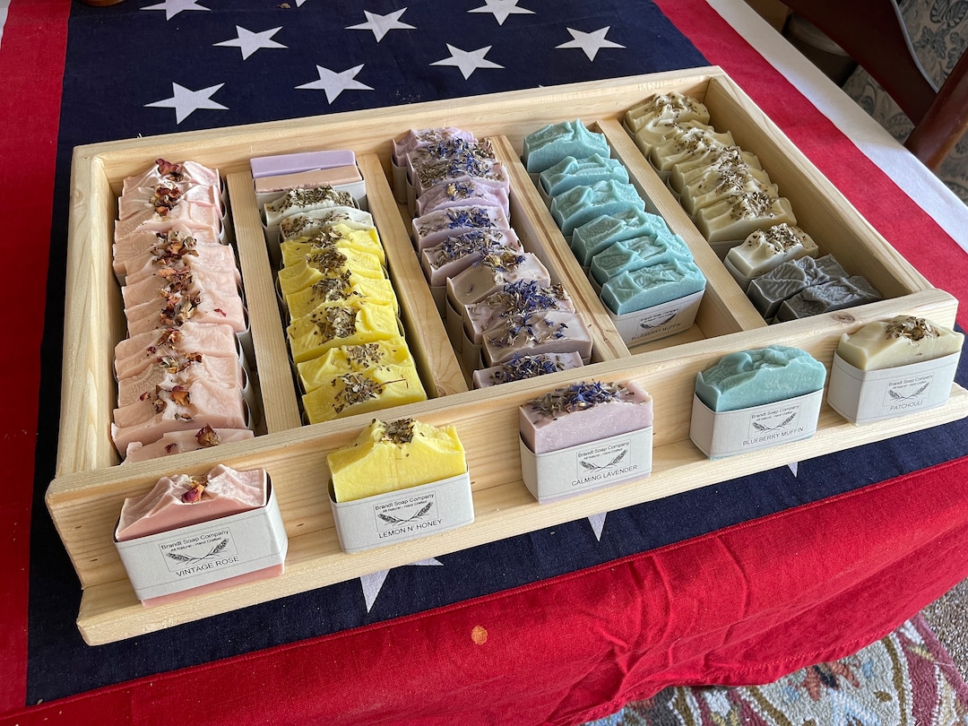Pine Wood Soap Display Tray: 5-column Retail Stand - Etsy