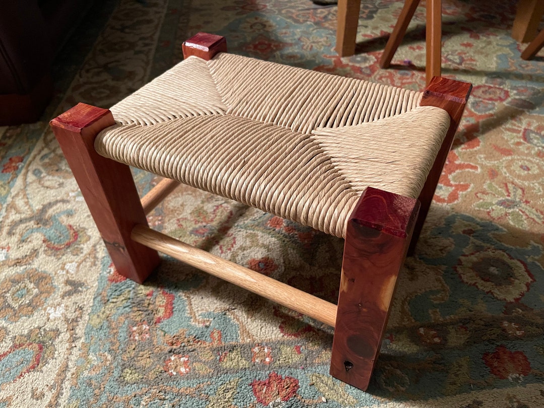 Handcrafted Cedar Footstool With Hand-rushed Seat – 12” X 8” X 9 ...