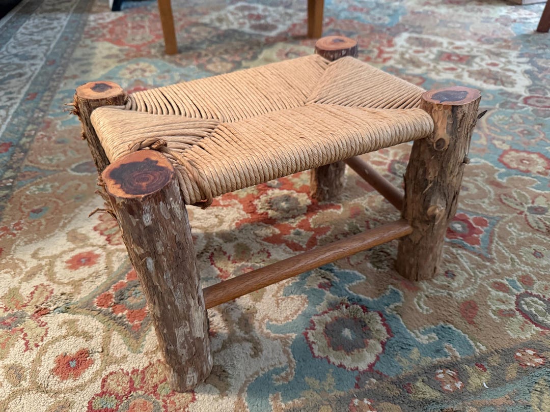 Rustic Cedar Log Footstool – Hand-rushed Seat, Cabin Decor - Etsy