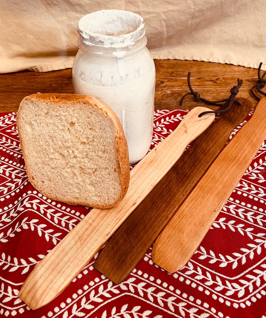 Wooden Spurtle Porridge Spurtle Sourdough Stirring Spurtle With Leather ...