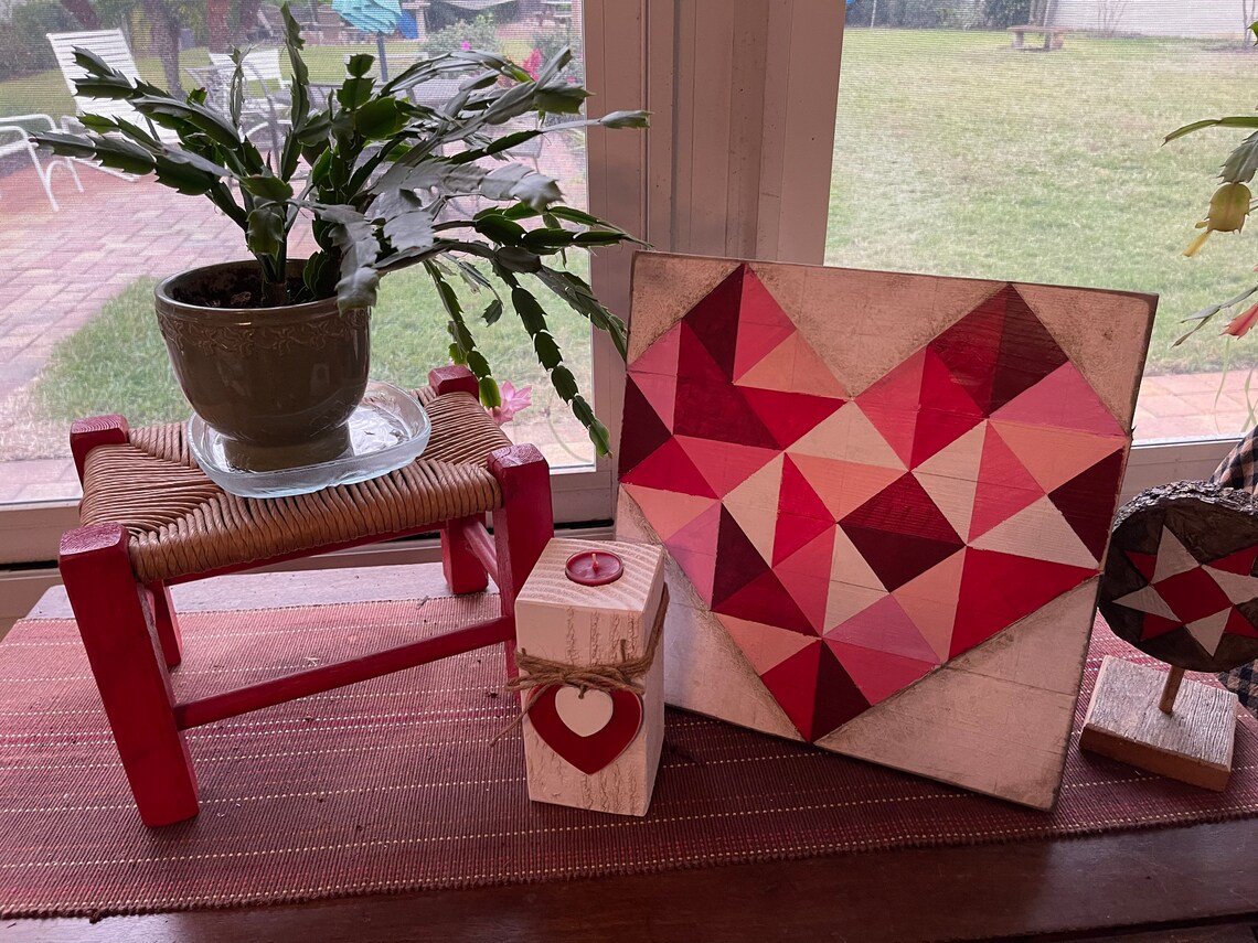 Heart Pattern Barn Quilt Hand Painted Framed in Rustic Barn - Etsy