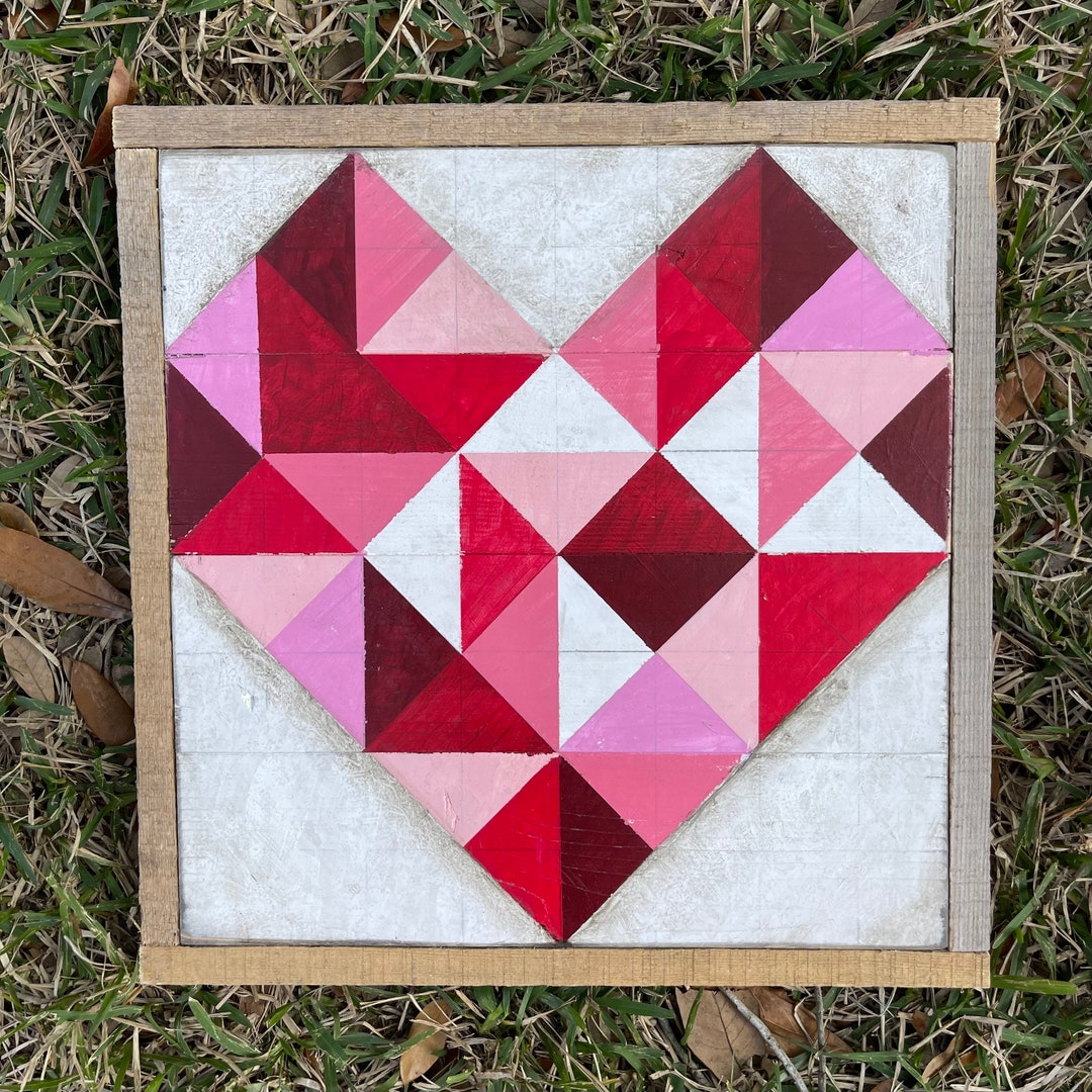 Heart Pattern Barn Quilt Hand Painted Framed in Rustic Barn Wood - Etsy