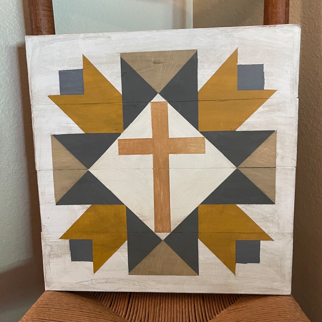 Hand-painted Cross Barn Quilt | 14” X 14” Christian Wall Art | Faith ...