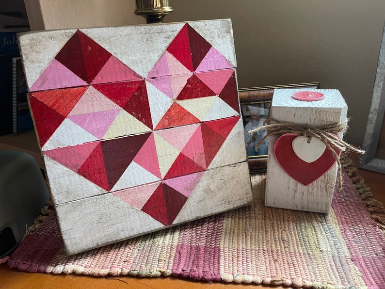 Heart Pattern Barn Quilt Hand Painted Framed in Rustic Barn - Etsy