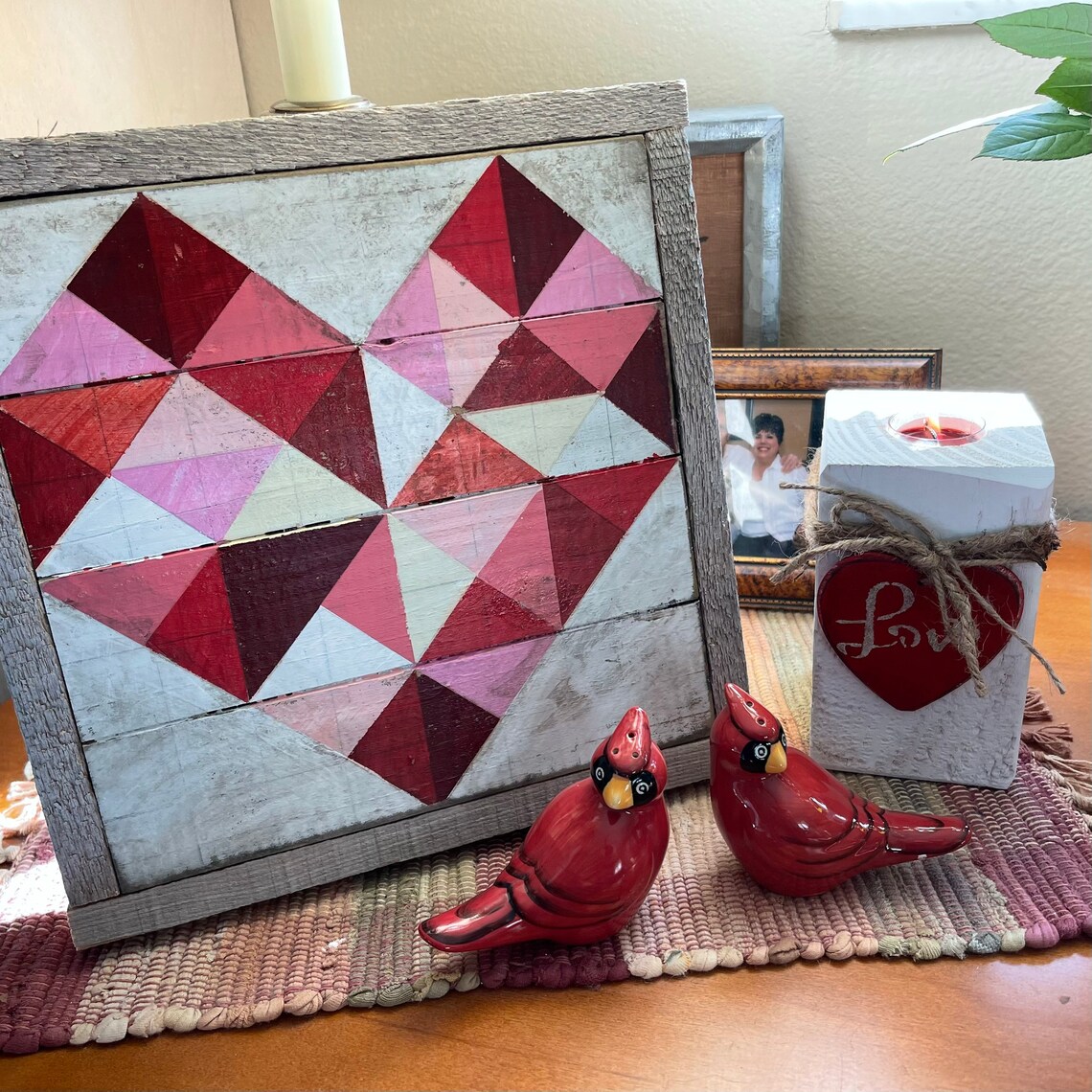 Heart Pattern Barn Quilt Hand Painted Framed in Rustic Barn Wood - Etsy