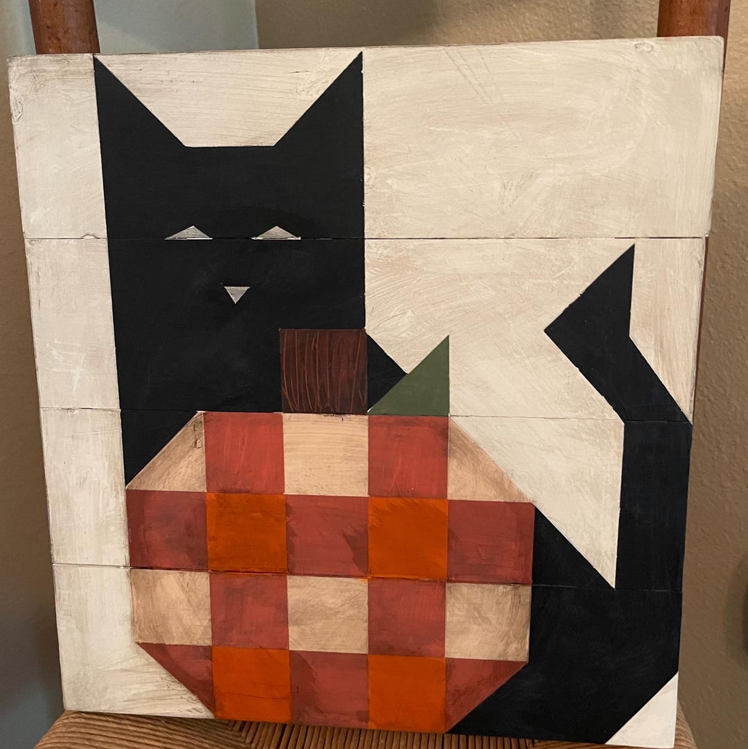 Black Cat & Pumpkin Barn Quilt Hand Painted Fall Decor - Etsy