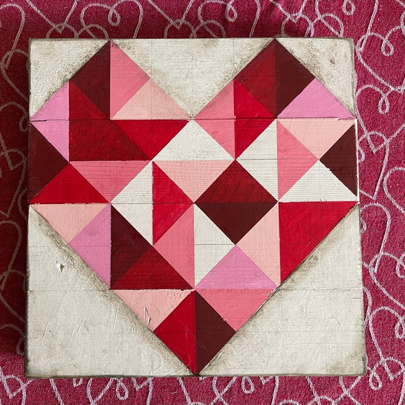 Heart Pattern Barn Quilt Hand Painted Framed in Rustic Barn - Etsy