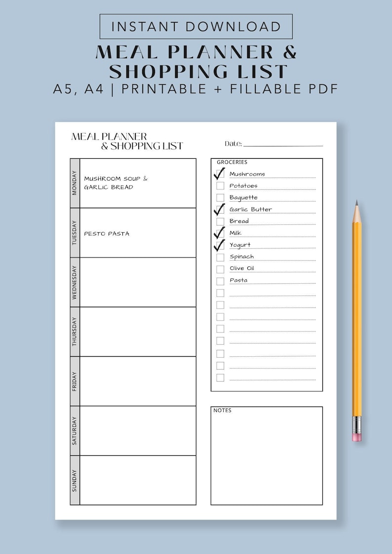 Meal Planner + Shopping List, Grocery List, Meal Plan, Grocery Planner ...