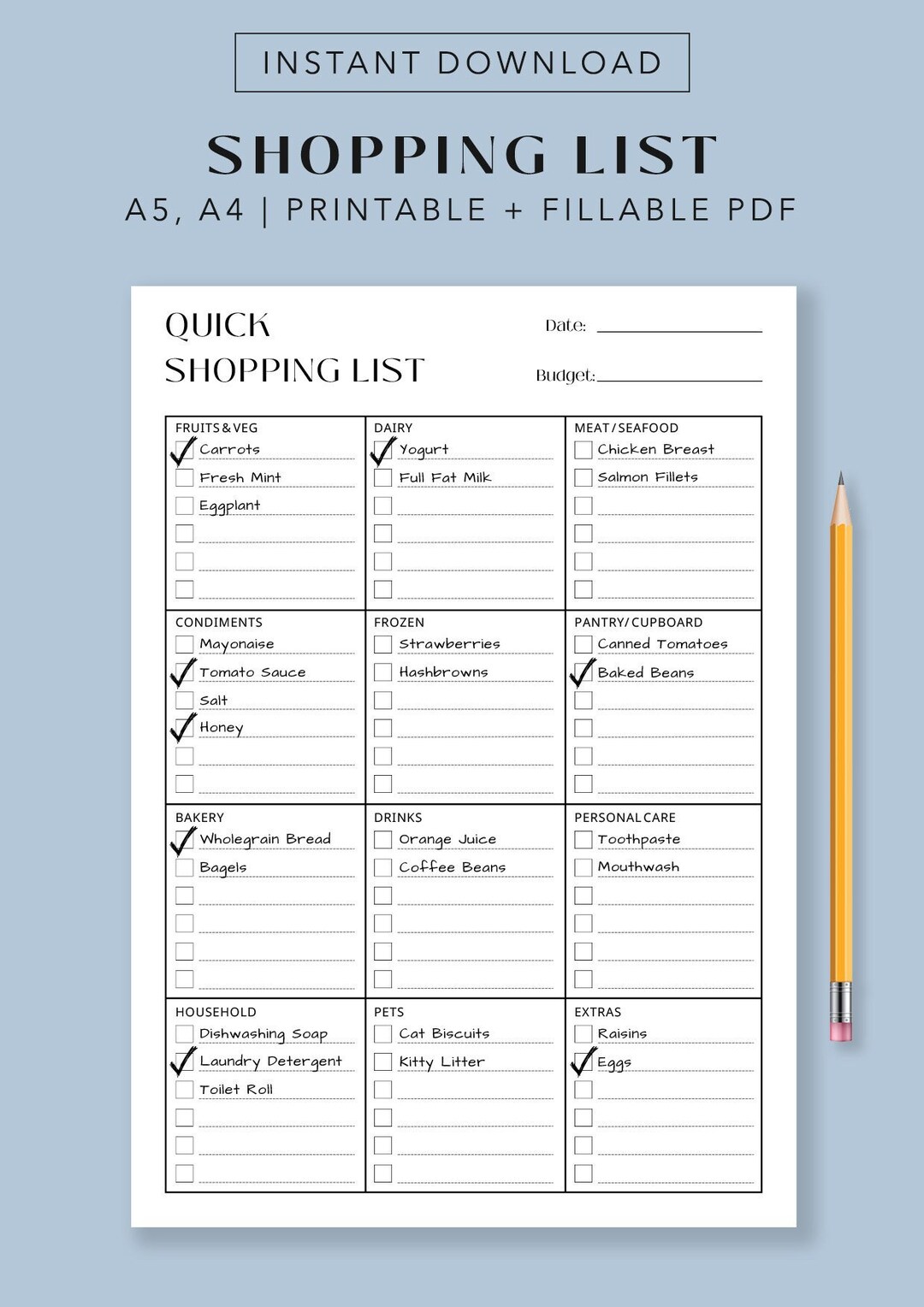 Quick Tick Shopping List, Grocery List, Meal Plan, Grocery Planner ...