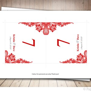Red Table Number Card Template Lace Table Card Template 5x5 - Etsy