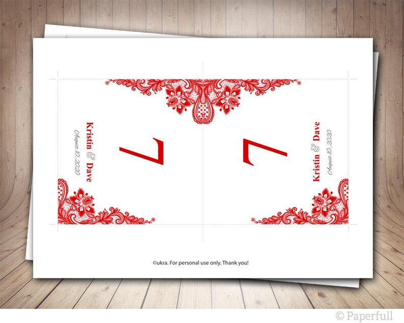 Red Table Number Card Template Lace Table Card Template 5x5 - Etsy
