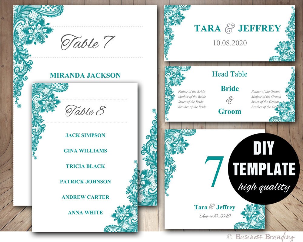 Teal Wedding Seating Chart Template Wedding Place card | Etsy