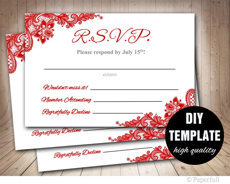 Red Lace RSVP Template Red Wedding Response Card Red Wedding - Etsy Red Lace RSVP Template Red Wedding Response Card Red Wedding - Etsy